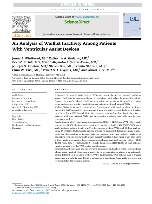 (PDF) Analysis of Waitlist Inactivity among Patients with Ventricular ...