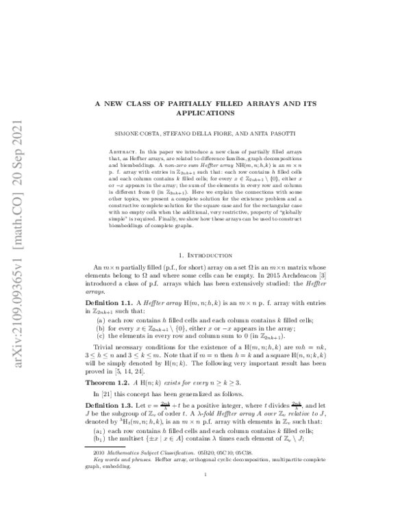 Pdf A New Class Of Partially Filled Arrays And Its Applications