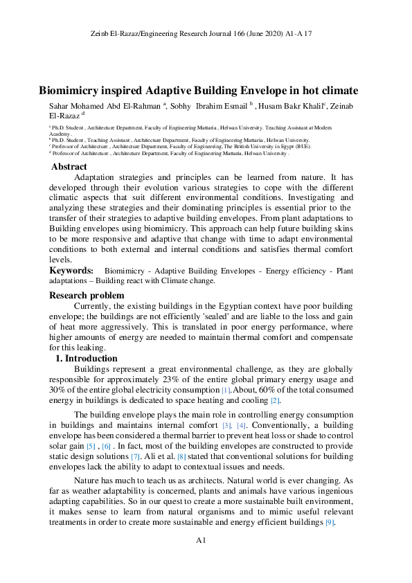 (PDF) Biomimicry inspired Adaptive Building Envelope in hot climate