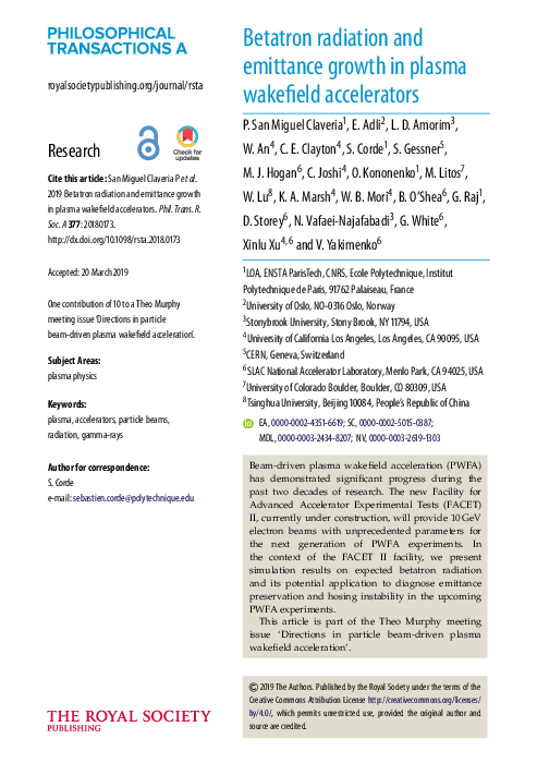 (PDF) Betatron radiation from laser plasma accelerators