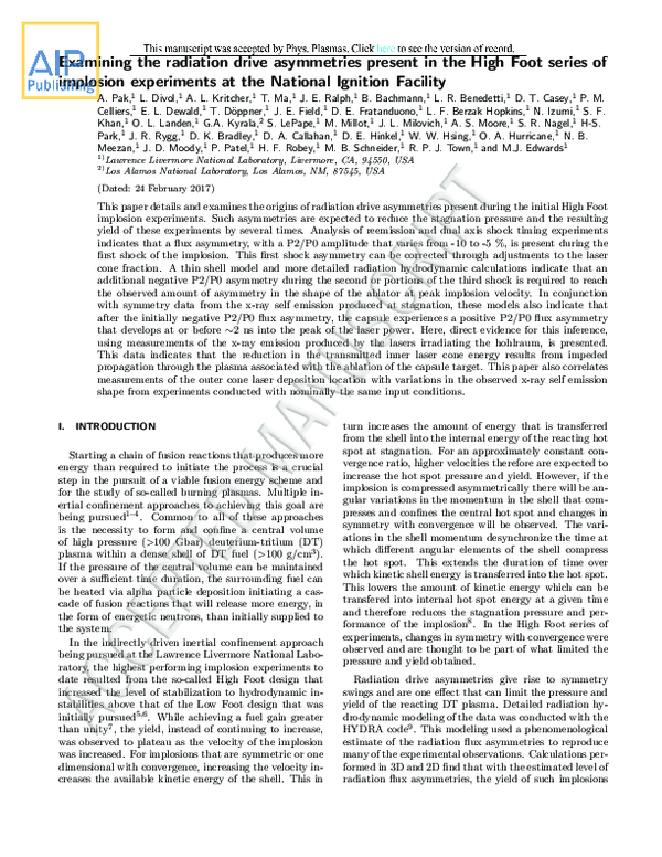 (PDF) Examining the radiation drive asymmetries present in the high ...