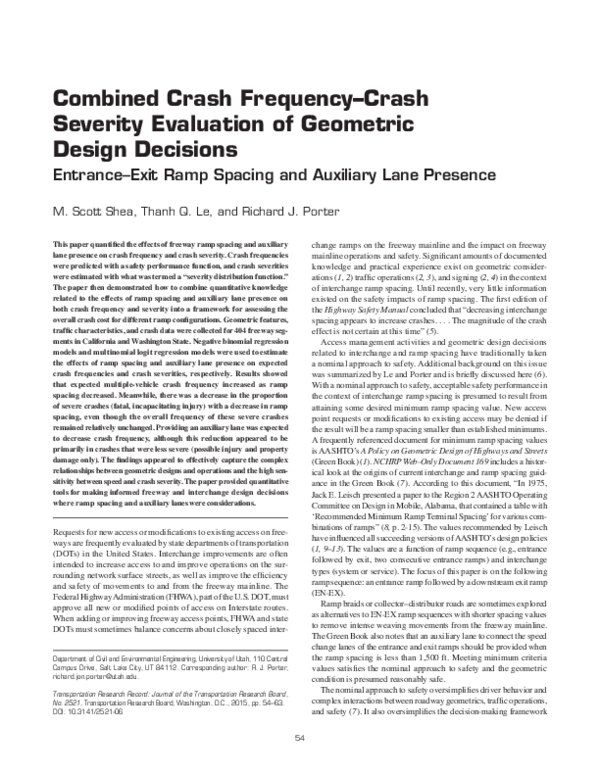 (PDF) Combined Crash Frequency–Crash Severity Evaluation of Geometric Design Decisions