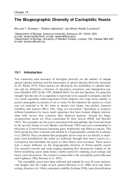 (PDF) The Biogeographic Diversity of Cactophilic Yeasts | William ...