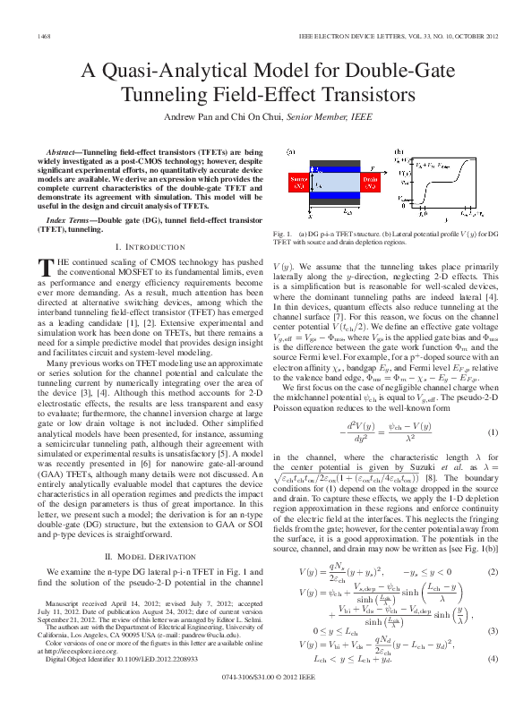 Pdf A Quasi Analytical Model For Double Gate Tunneling Field Effect