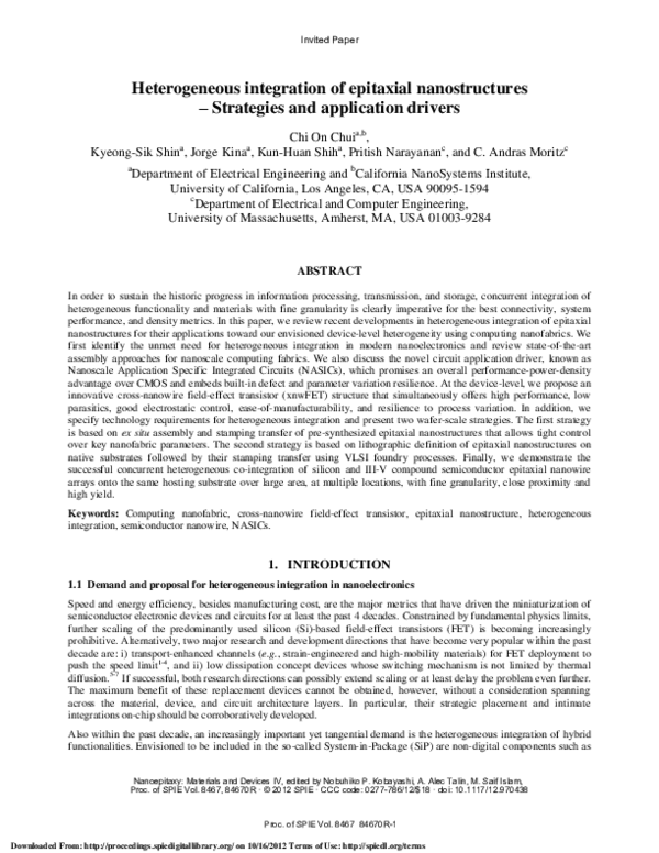 (PDF) Heterogeneous integration of epitaxial nanostructures: strategies and application drivers