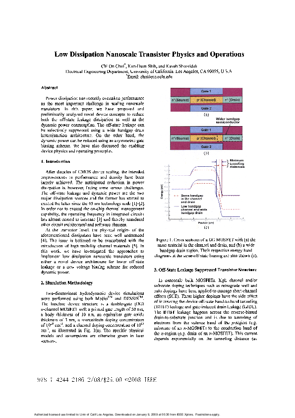 (PDF) Low dissipation nanoscale transistor physics and operations