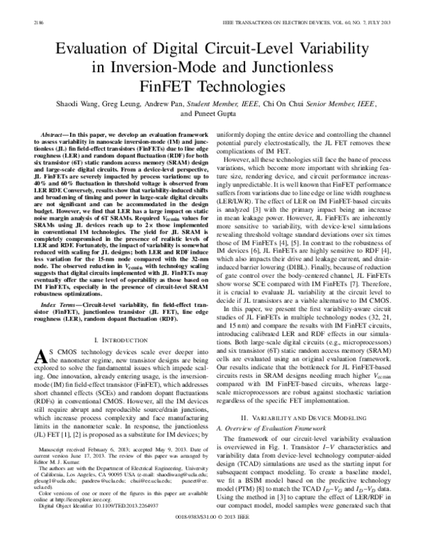 (PDF) Evaluation of Digital Circuit-Level Variability in Inversion-Mode and Junctionless FinFET ...