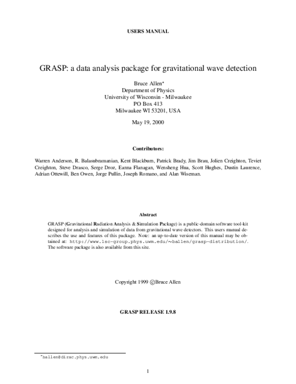 (PDF) GRASP: a data analysis package for gravitational wave detection