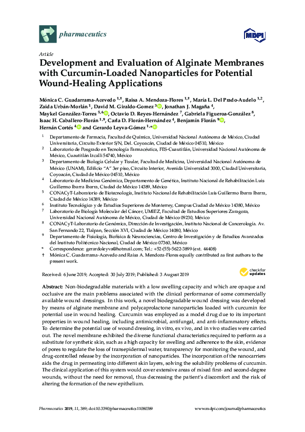 (PDF) Development and Evaluation of Alginate Membranes with Curcumin-Loaded Nanoparticles for ...