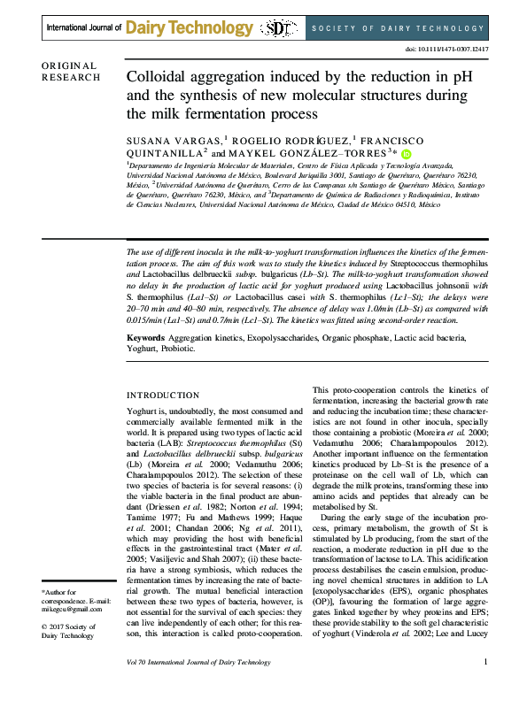 (PDF) Colloidal aggregation induced by the reduction in pH and the ...