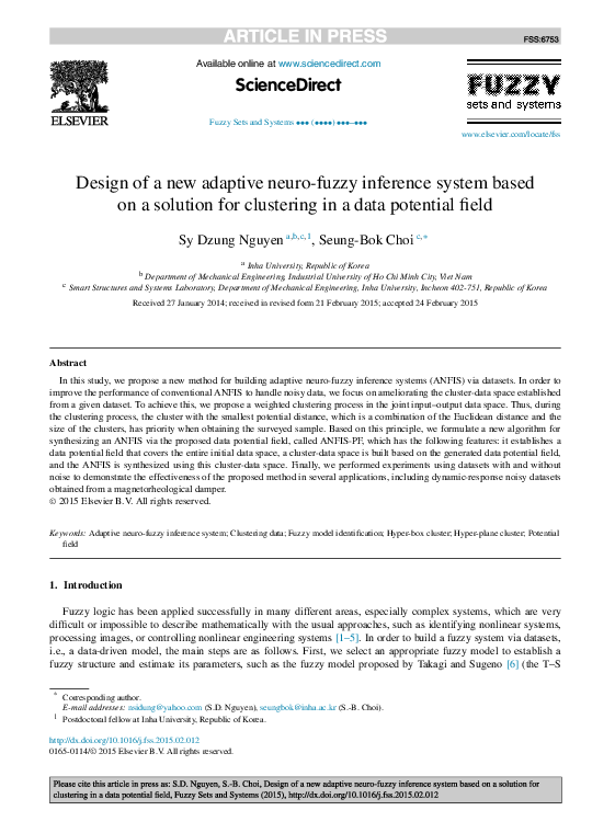 (PDF) Design of a new adaptive neuro-fuzzy inference system based on a ...