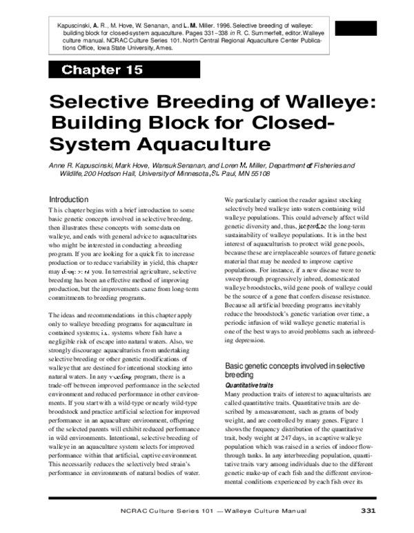 (PDF) Selective Breeding of Walleye: Building Block for Closed System ...
