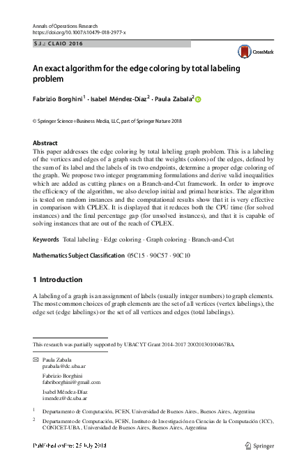 (PDF) An exact algorithm for the edge coloring by total labeling problem