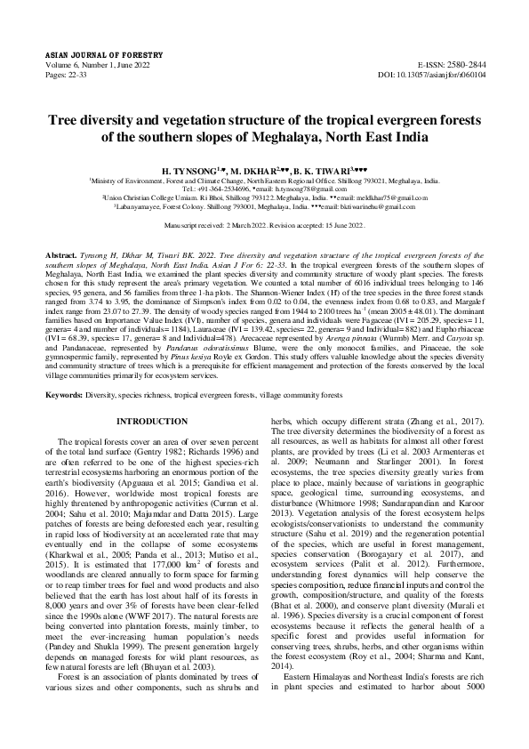 (PDF) Tree diversity and vegetation structure of the tropical evergreen forests of the southern ...