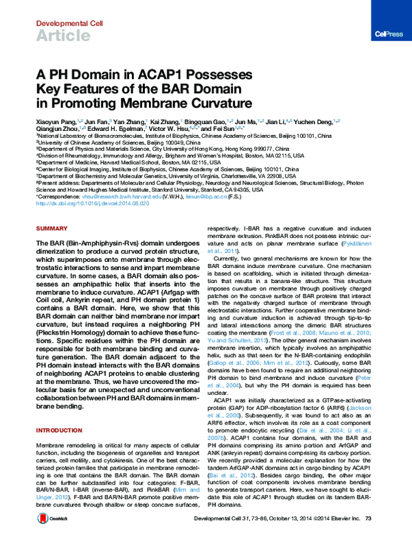 (PDF) A PH domain in ACAP1 possesses key features of the BAR domain in ...