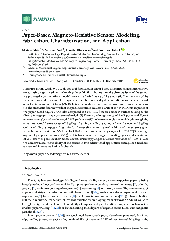 (PDF) Paper-Based Magneto-Resistive Sensor: Modeling, Fabrication ...