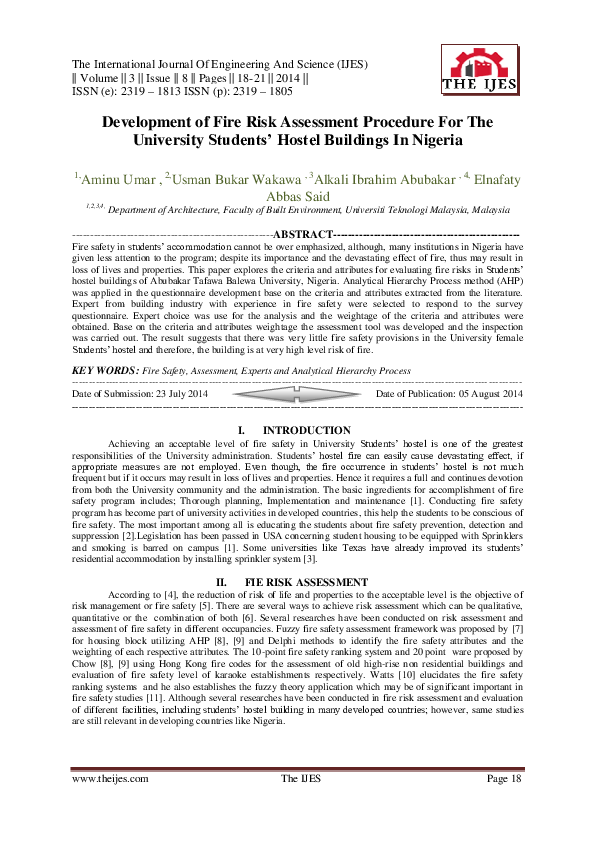 (PDF) Development of Fire Risk Assessment Procedure For The University ...