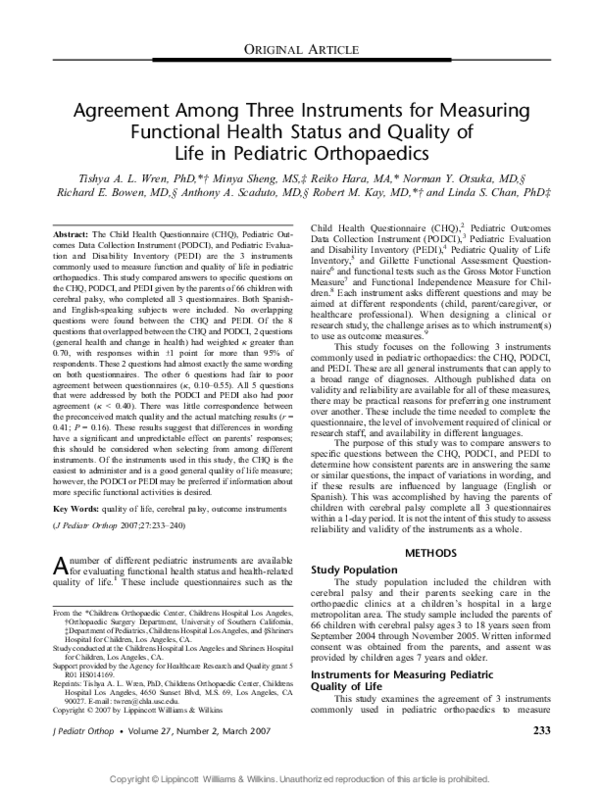 (PDF) Agreement Among Three Instruments for Measuring Functional Health ...