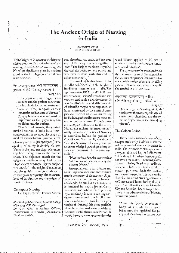 (PDF) The Ancient Origin of Nursing in India