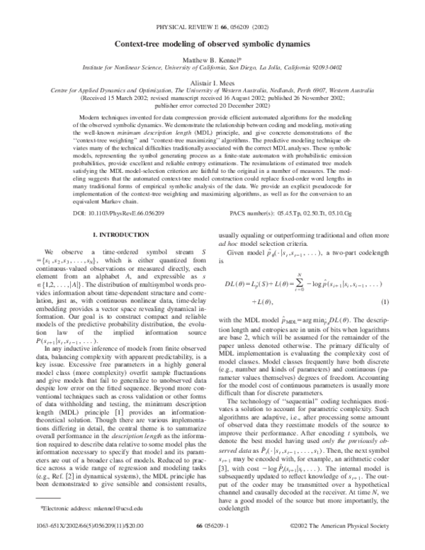 Pdf Context Tree Modeling Of Observed Symbolic Dynamics