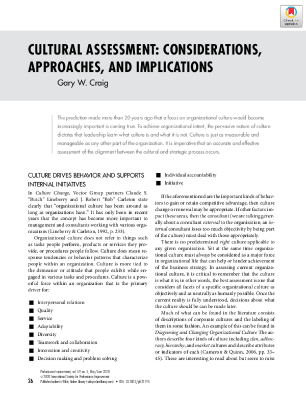 (PDF) Cultural Assessment: Considerations, Approaches, and Implications