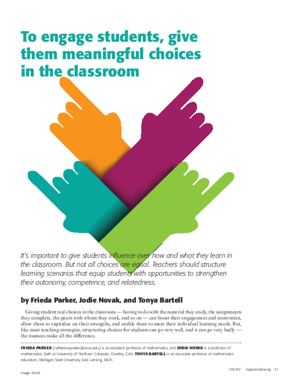 (PDF) To engage students, give them meaningful choices in the classroom ...
