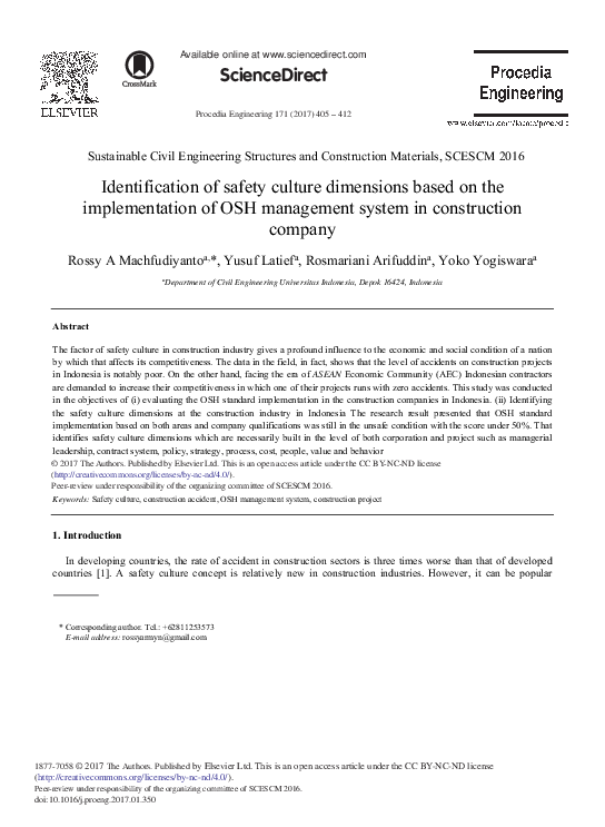 (PDF) Identification of Safety Culture Dimensions Based on the ...