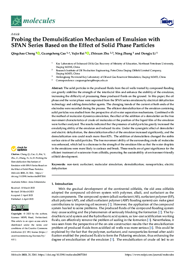 (PDF) Demulsification Mechanism of SPAN Emulsions