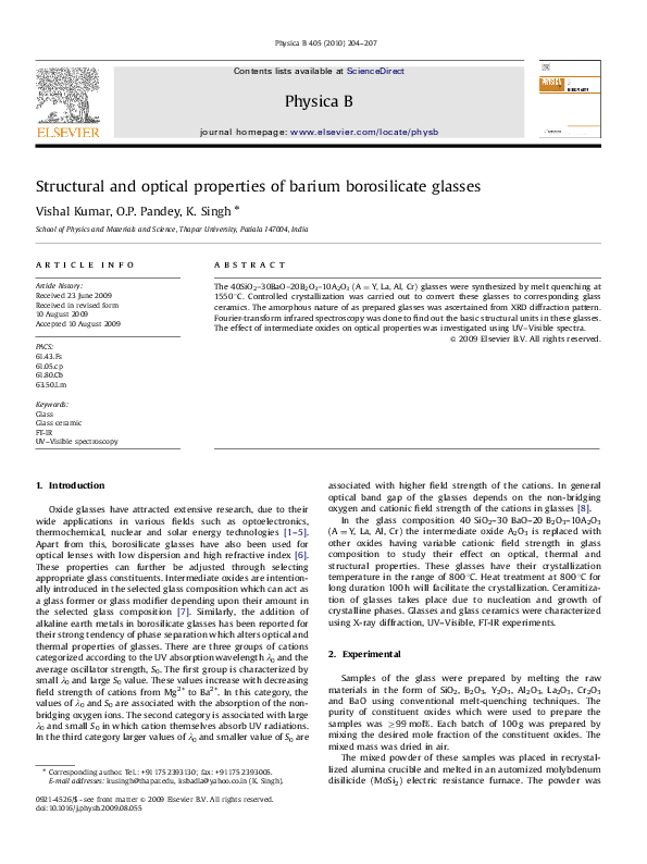(PDF) Structural and optical properties of barium borosilicate glasses
