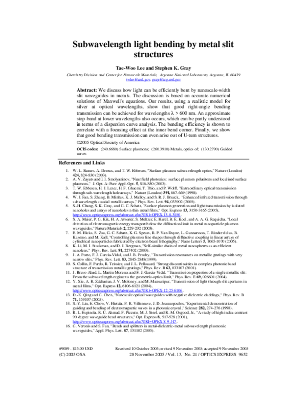 (PDF) Subwavelength light bending by metal slit structures