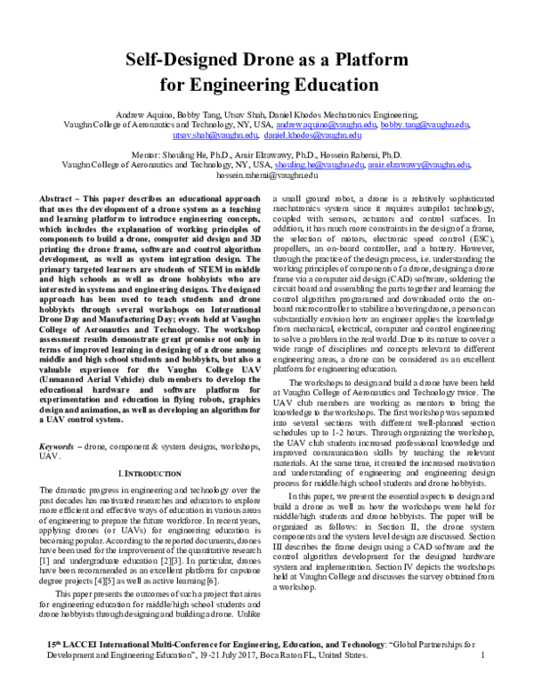 (PDF) Self-Designed Drone as a Platform for Engineering Education