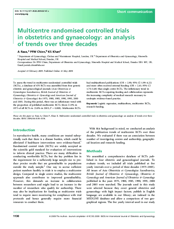 (PDF) Multicentre randomised controlled trials in obstetrics and ...