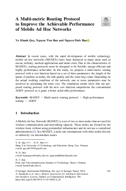 (PDF) A Multi-metric Routing Protocol to Improve the Achievable Performance of Mobile Ad Hoc ...