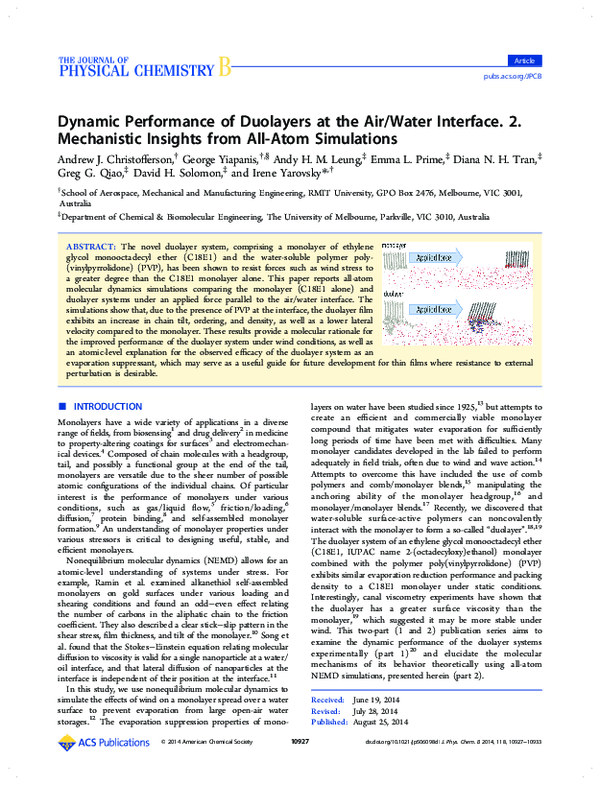 (PDF) Dynamic Performance of Duolayers at the Air/Water Interface. 1 ...