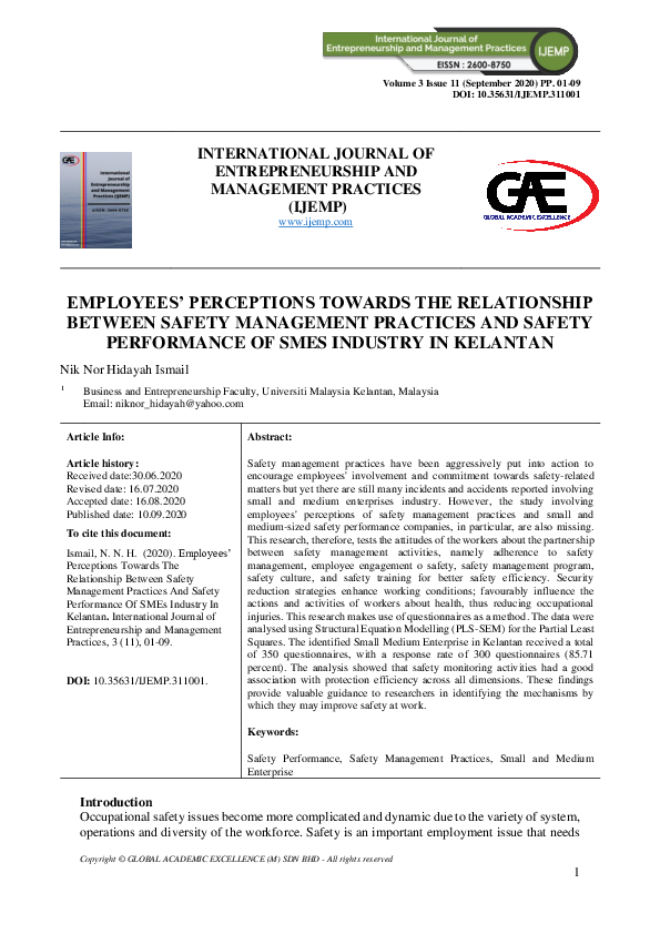 (PDF) Employees’ Perceptions Towards the Relationship Between Safety Management Practices and ...