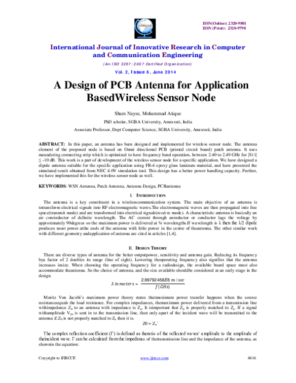 (PDF) A Design of PCB Antenna for ApplicationBasedWireless Sensor Node ...