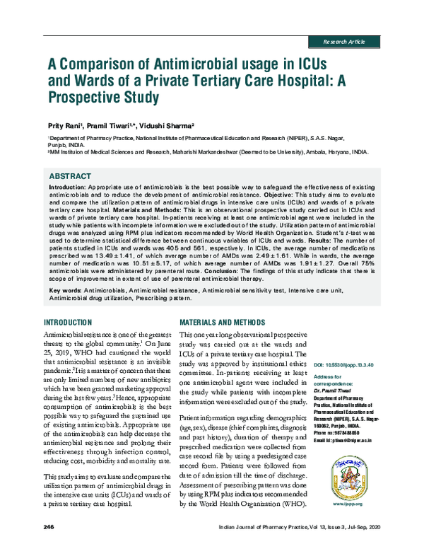 (PDF) A Comparison of Antimicrobial usage in ICUs and Wards of a ...