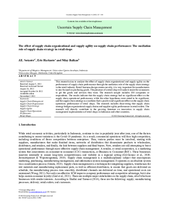 (PDF) The effect of supply chain organizational and supply agility on supply chain performance ...