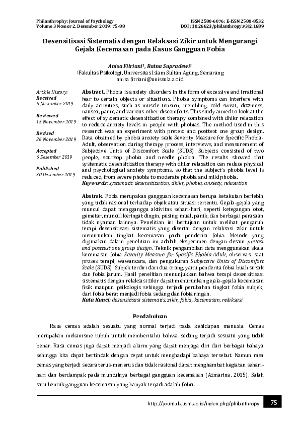 (PDF) Desensitisasi Sistematis dengan Relaksasi Zikir untuk Mengurangi ...