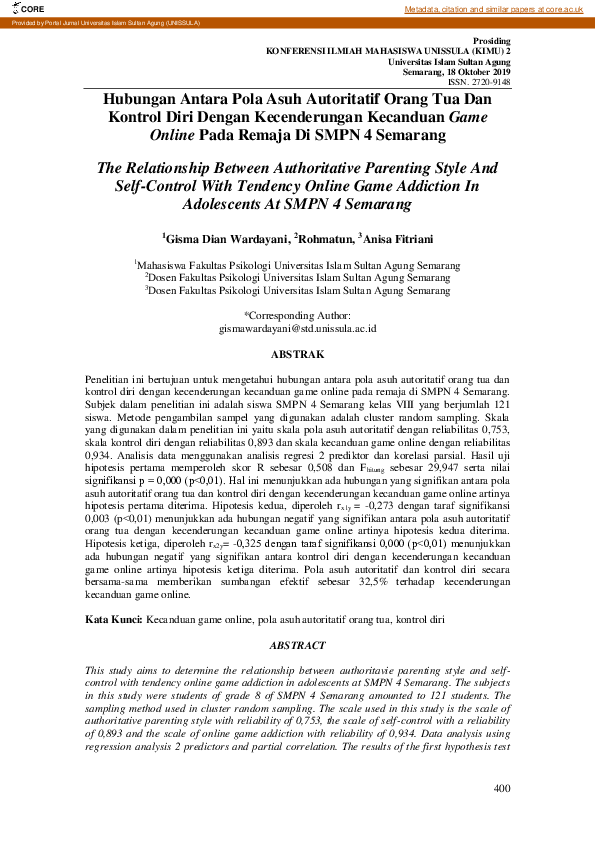 (PDF) Hubungan Antara Pola Asuh Autoritatif Orang Tua Dan Kontrol Diri Dengan Kecenderungan ...