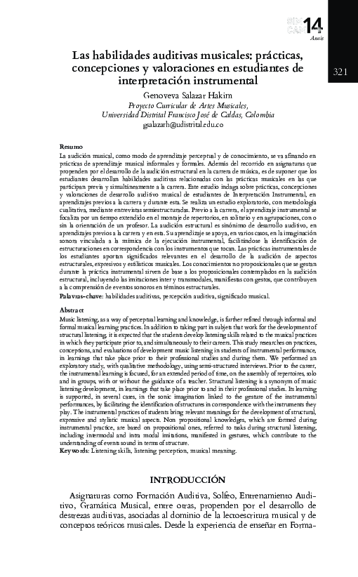(PDF) Las habilidades auditivas musicales: prácticas, concepciones y ...