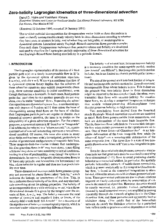 (PDF) Zero‐helicity Lagrangian kinematics of three‐dimensional advection | Yoshifumi Kimura ...