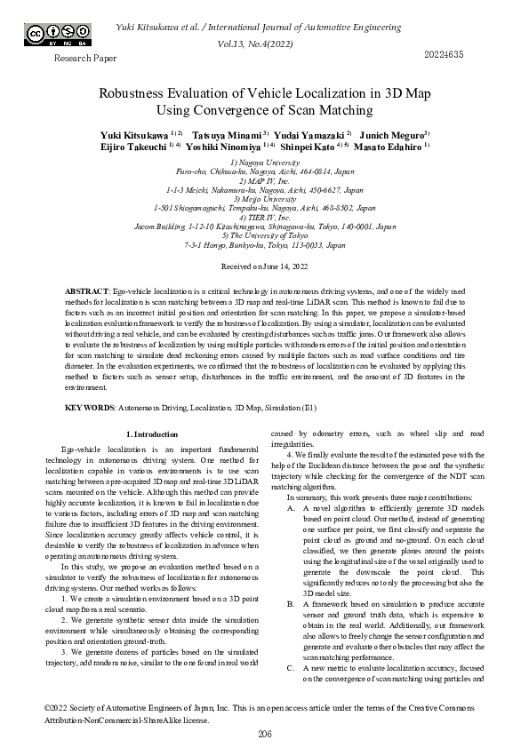 Pdf Robustness Evaluation Of Vehicle Localization In 3d Map Using Convergence Of Scan Matching