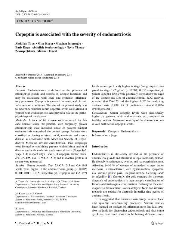 (PDF) Copeptin is associated with the severity of endometriosis