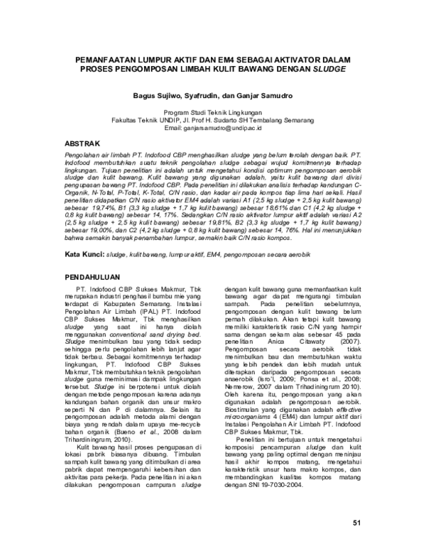(PDF) Pemanfaatan Lumpur Aktif Dan EM4 Sebagai Aktivator Dalam Proses ...