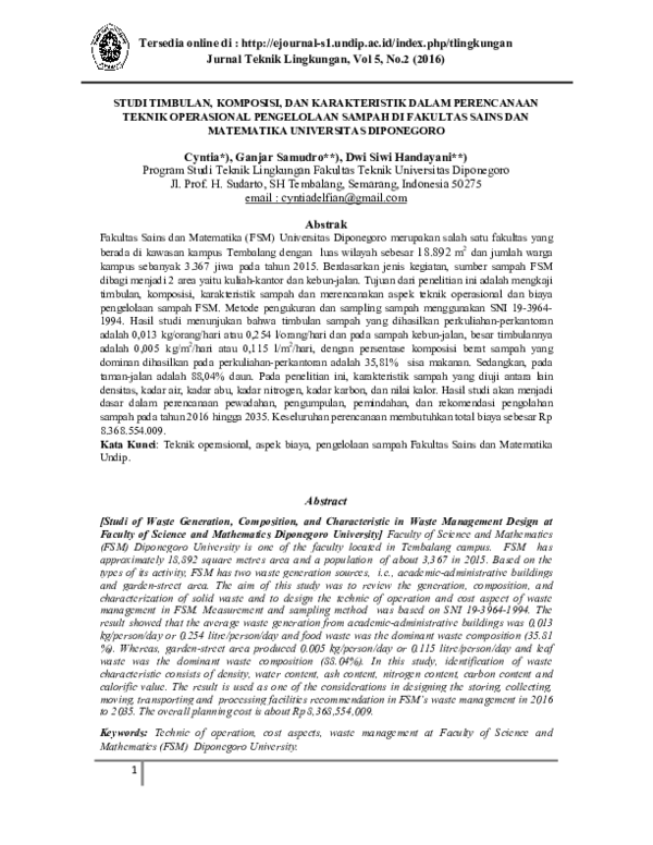 (PDF) Studi Timbulan, Komposisi Dan Karakteristik Dalam Teknis ...