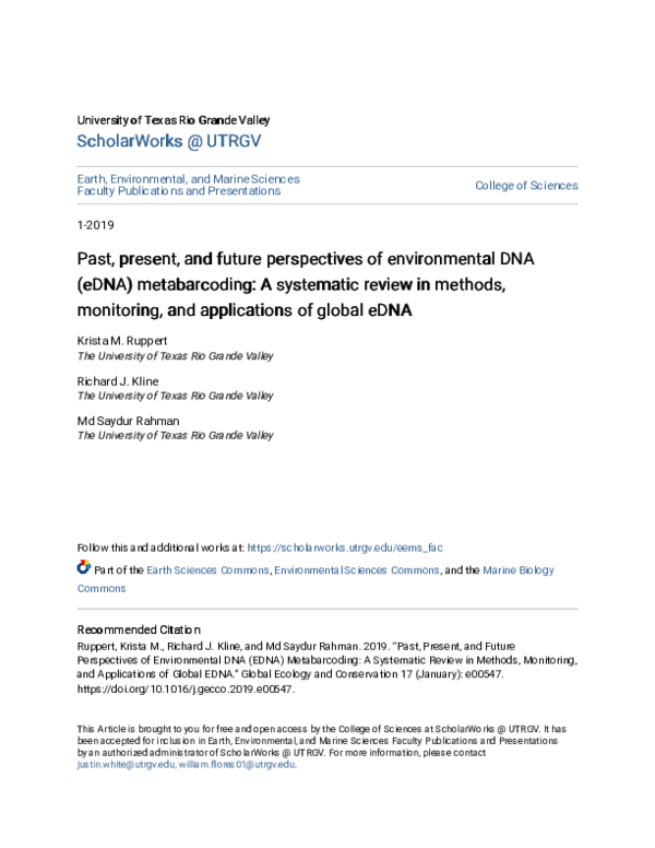 (PDF) Past, present, and future perspectives of environmental DNA (eDNA ...