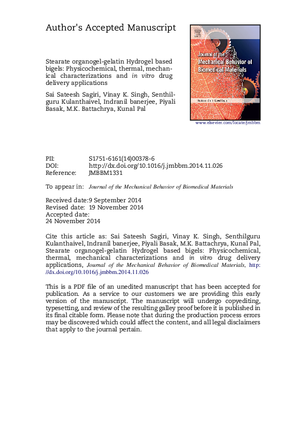 (PDF) Stearate organogel-gelatin hydrogel based bigels: Physicochemical ...