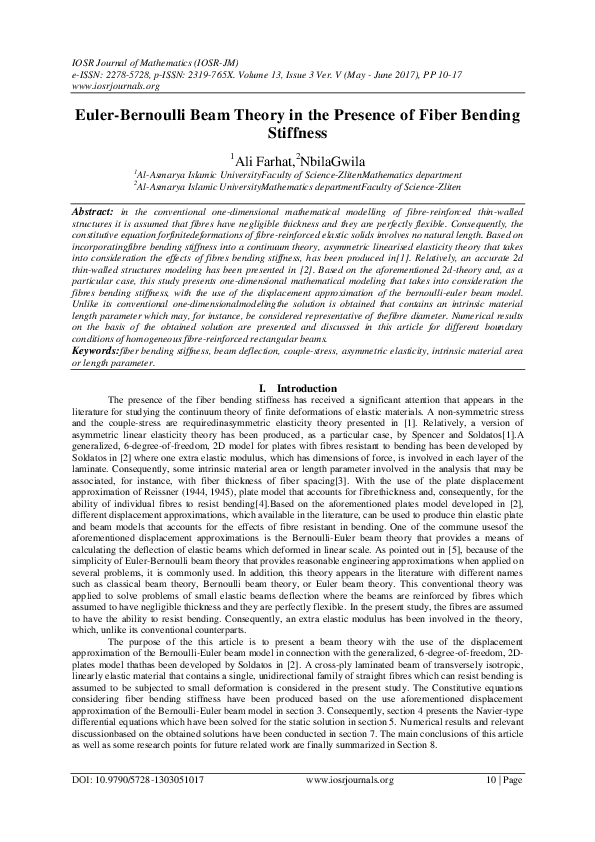 (PDF) Euler-Bernoulli Beam Theory in the Presence of Fiber Bending Stiffness