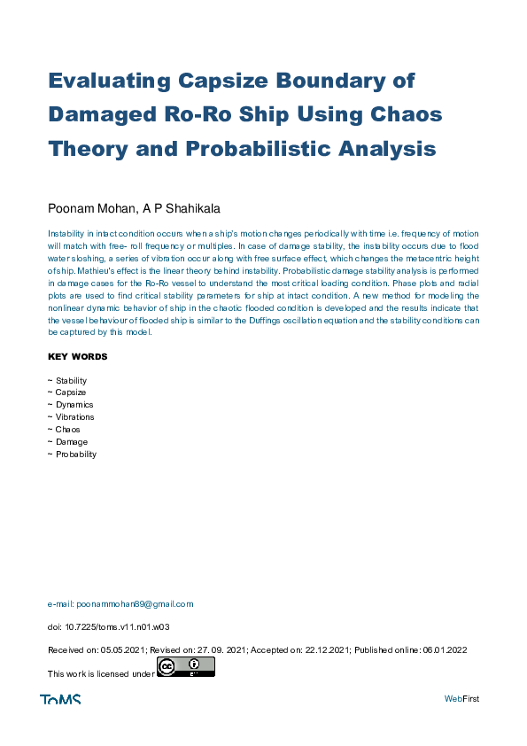 (PDF) Evaluating Capsize Boundary of Damaged Ro-Ro Ship Using Chaos Theory and Probabilistic ...